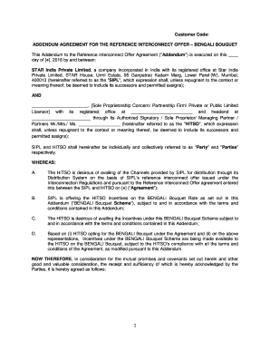 Fillable Online Customer Code: ADDENDUM AGREEMENT FOR THE REFERENCE ...