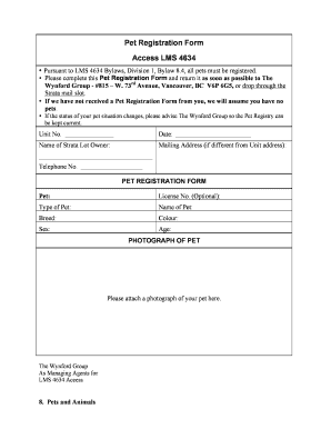Fillable Online Pet Registration Form - surreyaccess.com Fax Email ...