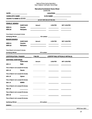 Fillable Online Narcotics/Contraband Score Sheet (circle one) Fax Email ...