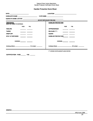 Fillable Online HANDLER PROTECTION SCORE SHEET - WordPress.com Fax ...