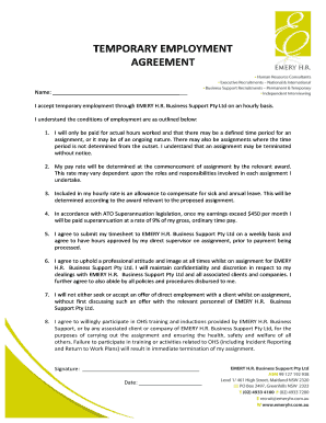 Fillable Online Temporary employment agreement - Emery HR Fax Email ...