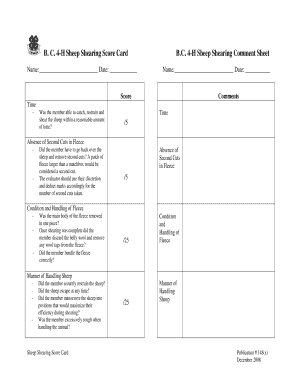 Fillable Online 4-H Livestock Husbandry Score Card Fax Email Print ...