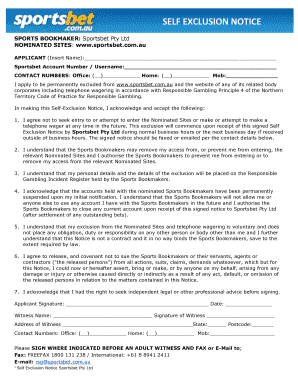 Fillable Online SELF EXCLUSION NOTICE - i.sbstatic.com.au Fax Email ...