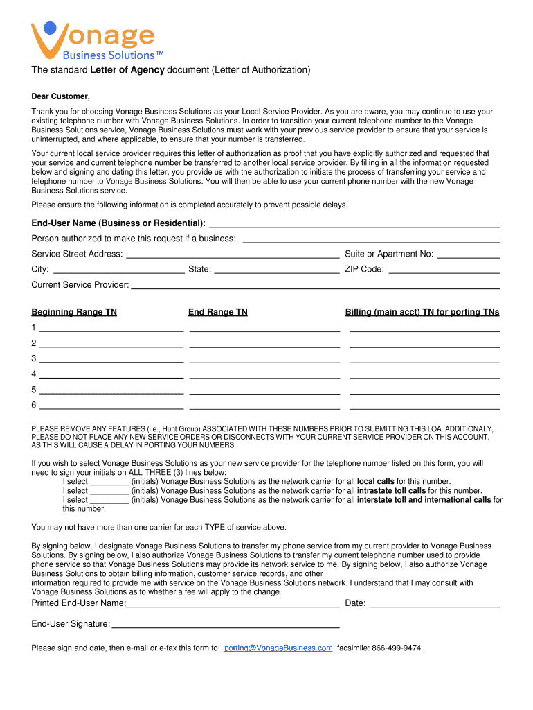 Fillable Online The standard Letter of Agency document (Letter of ...