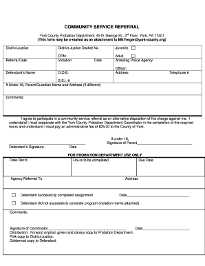 Fillable Online Community Service Referral Form For District Justice ...