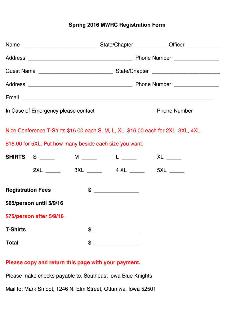 Fillable Online Spring 2016 MWRC Registration Form redo Fax Email Print ...