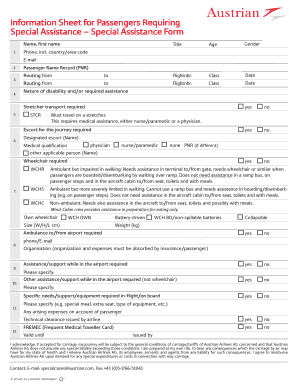 Fillable Online Information Sheet for Passengers Requiring Special ...
