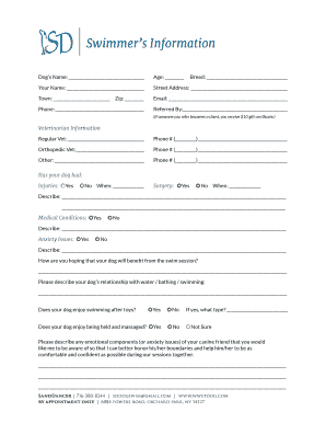 Fillable Online Swimmers Information - SandDancer Fax Email Print ...