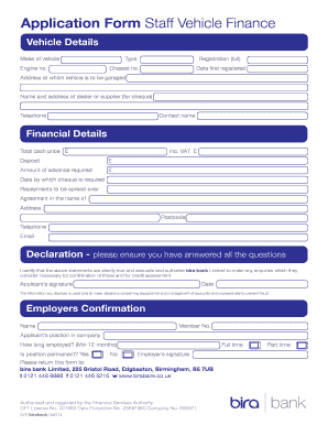 Fillable Online birabank co Application Form Staff Vehicle Finance ...