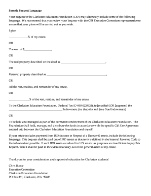 Fillable Online clarkstoneducationfoundation Sample Bequest form ...