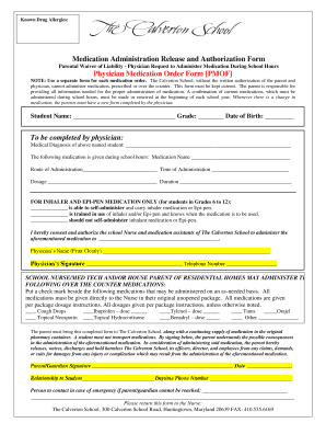 Fillable Online calvertonschool Known Drug Allergies: Medication ...