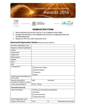 Fillable Online NOMINATION FORM - CSEA2016 Fax Email Print - pdfFiller