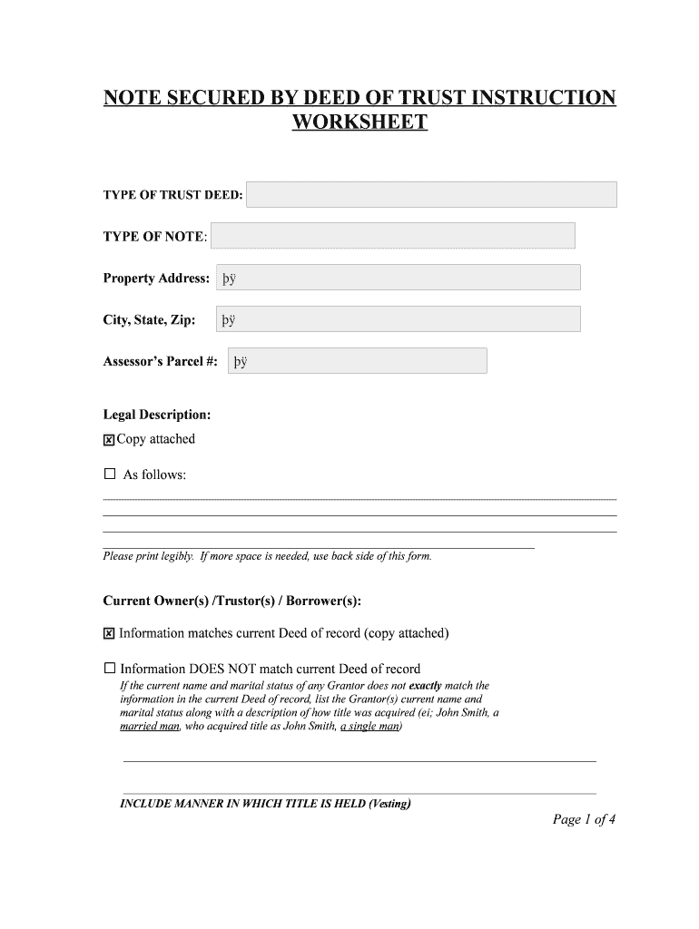 Fillable Online DEED INSTRUCTION WORKSHEET - inapinchonline.com Fax ...