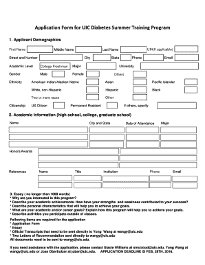 Fillable Online honors uic Application Form for UIC Diabetes Summer ...
