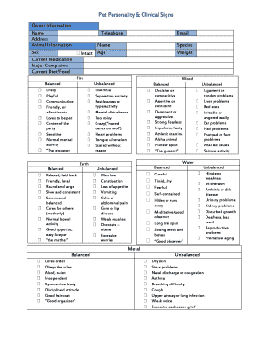 Fillable Online Pet Personality & Clinical Signs Fax Email Print ...