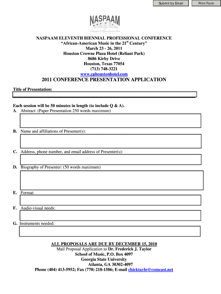 Fillable Online 2011 CONFERENCE PRESENTATION APPLICATION Fax Email Print - pdfFiller