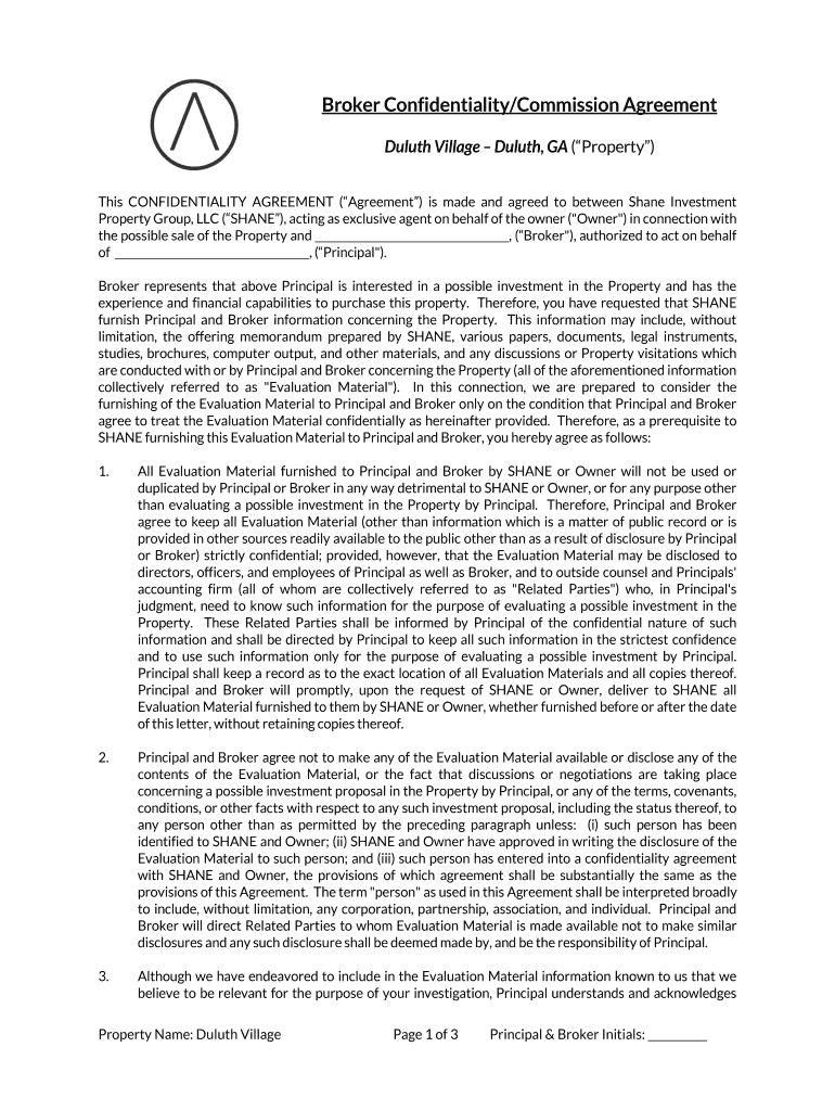 Fillable Online shanegroup Commission Agreement Broker - Shane ...