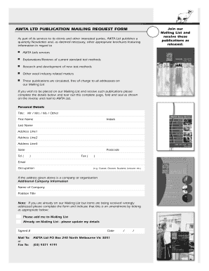 Fillable Online AWTA LTD PUBLICATION MAILING REQUEST FORM Join our ...