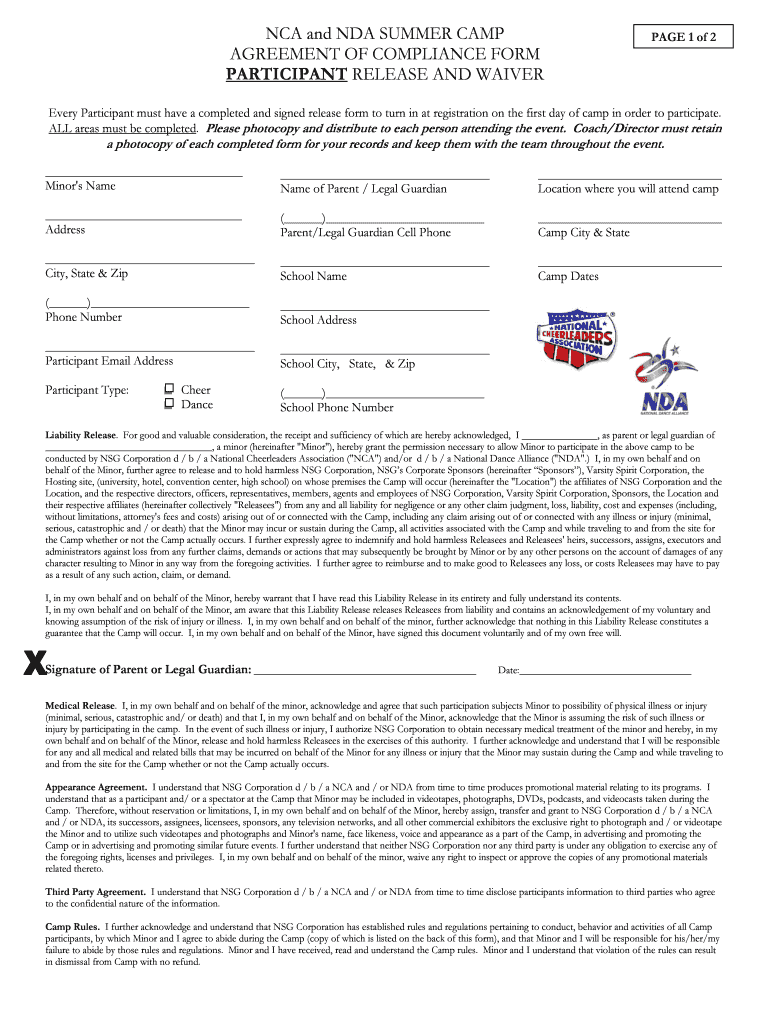 Fillable Online NCA and NDA SUMMER CAMP Fax Email Print - pdfFiller