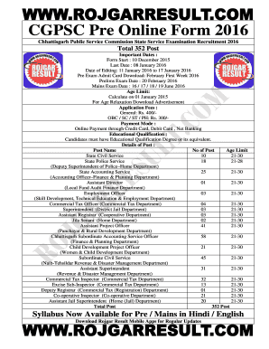 Fillable Online rrup CGPSC Pre Online Form 2016 - rrup.in Fax Email Print - pdfFiller