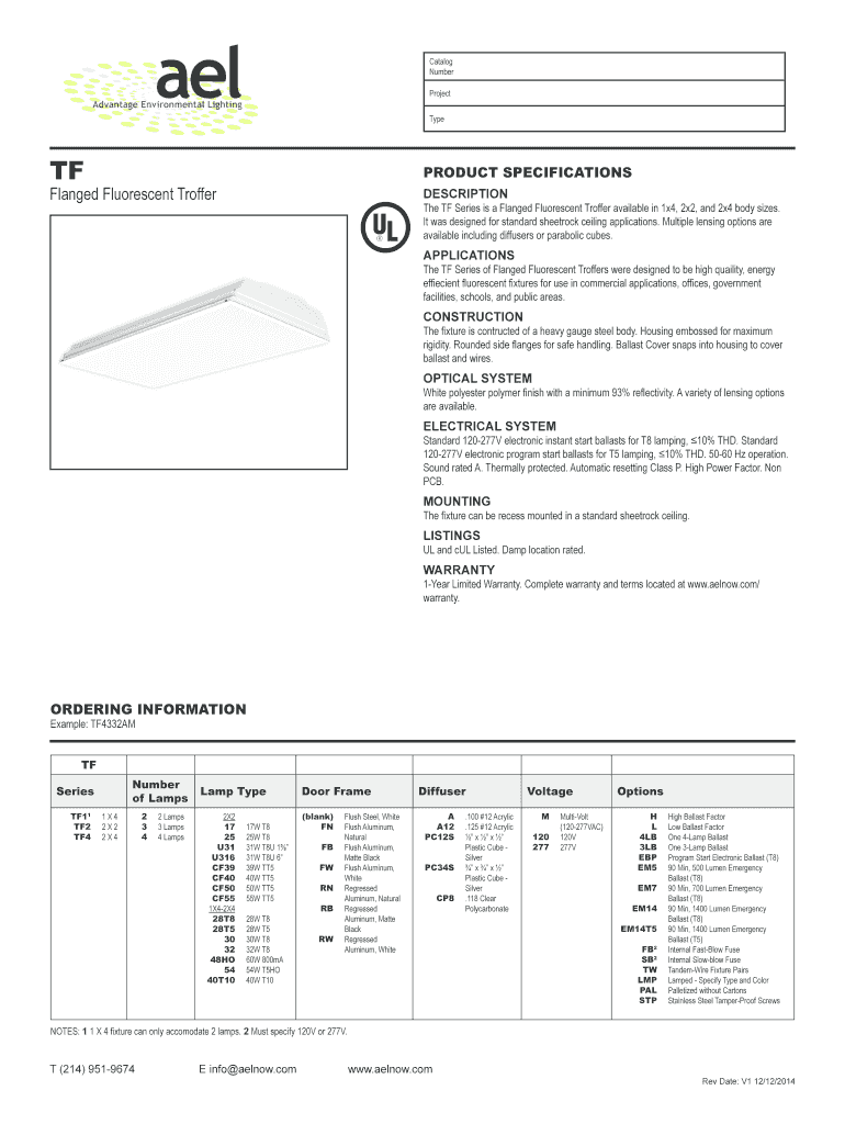 Fillable Online DESCRIPTION The TF Series is a Flanged Fluorescent ...