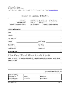 Fillable Online VFM Request for License-Ordination Form Fax Email Print ...