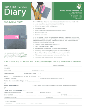 Fillable Online 2014 HIA member Diary AVAILABLE NOW Housing Industry ...
