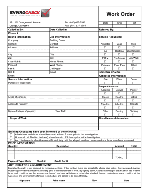 Fillable Online Work Order - envirocheck.com Fax Email Print - pdfFiller