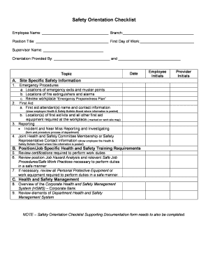 Fillable Online healthandsafety gov yk Safety Orientation Checklist ...