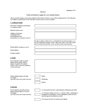Fillable Online oft gov Regulation 2(1) Form 1a Notice of intention to ...