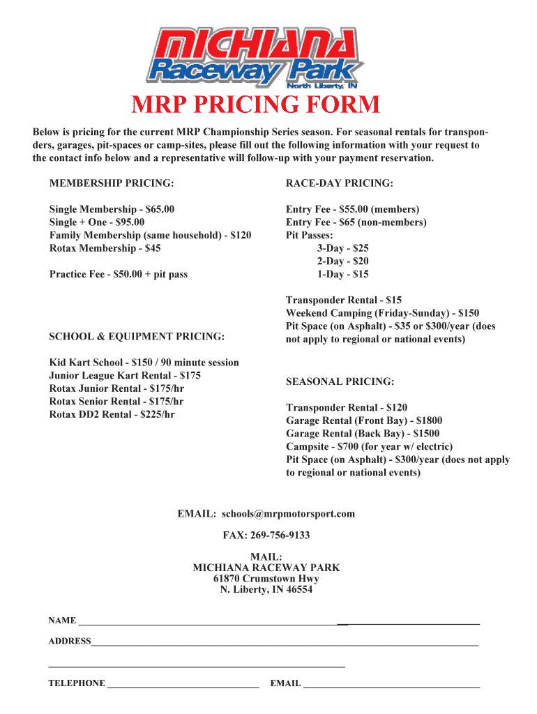 Fillable Online MRP PRICING FORM Fax Email Print - pdfFiller