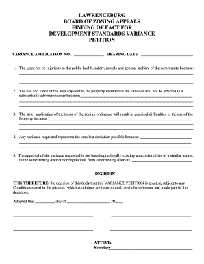 Fillable Online LAWRENCEBURG BOARD OF ZONING APPEALS FINDING OF FACT ...