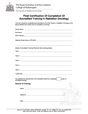 Fillable Online ranzcr edu Final Certification Completion of Training ...