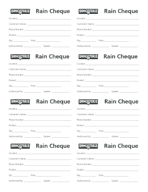 Fillable Online Rain Cheque - sangsters.com Fax Email Print - pdfFiller