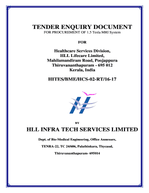 Fillable Online TENDER ENQUIRY DOCUMENT FOR PROCUREMENT OF 1 Fax Email ...