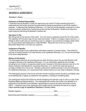 Fillable Online RESIDENT AGREEMENT Residents Name: - apothecareinc.com ...