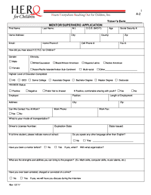 Fillable Online Super HERO Mentor Application - HERO For Children Fax ...