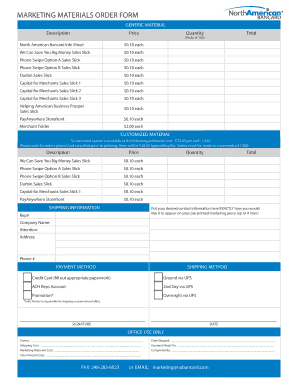 Fillable Online MARKETING MATERIALS ORDER FORM - North American Bancard ...
