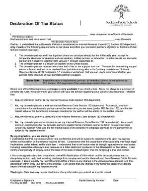 Fillable Online weba spokaneschools Declaration Of Tax Status - weba ...