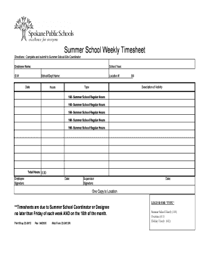 Fillable Online weba spokaneschools Summer School Weekly Timesheet ...