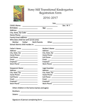 Fillable Online Stony Hill Transitional Kindergarten Registration Form ... Fax Email Print ...