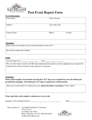 Fillable Online ci levelland tx Post Event Report Form - ci.levelland.tx.us Fax Email Print ...