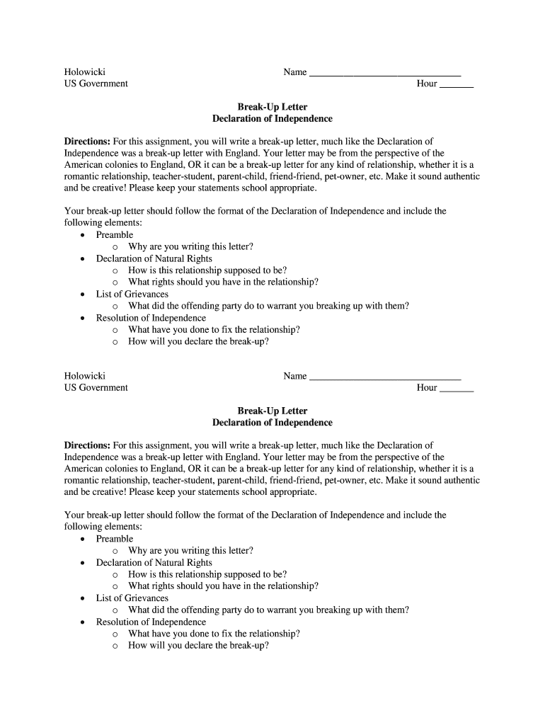 Fillable Online Break-Up Letter Fax Email Print - pdfFiller