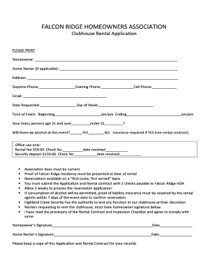 Fillable Online CLUBHOUSE RENTAL APPLICATION-1 Fax Email Print - pdfFiller