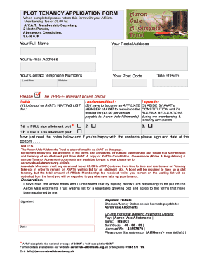 Fillable Online aeronvale-allotments org PLOT TENANCY APPLICATION FORM ...