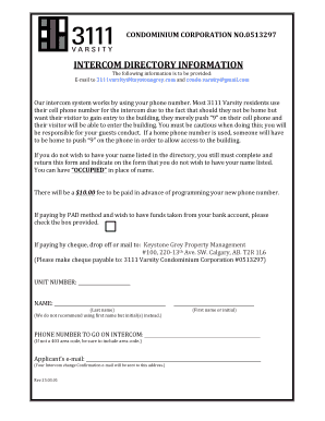 Fillable Online 3111varsity INTERCOM(DIRECTORY(INFORMATION( - 3111 Varsity - 3111varsity Fax ...