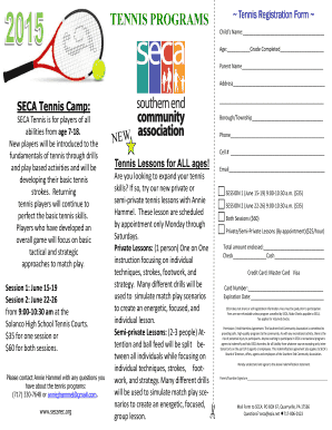 Fillable Online TENNIS PROGRAMS Tennis Registration Form Fax Email ...