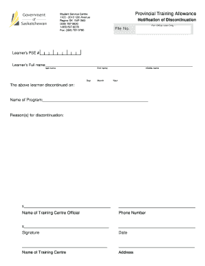 Fillable Online ir gov sk Provincial Training Allowance - ir.gov.sk.ca ...