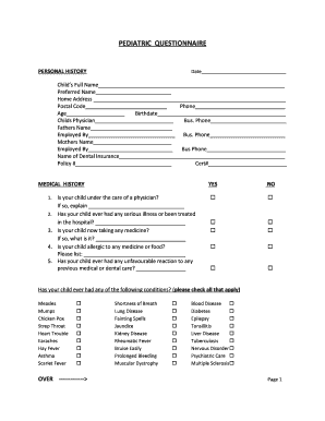 Fillable Online forestcitydental PEDIATRIC QUESTIONNAIRE - Forest City ...