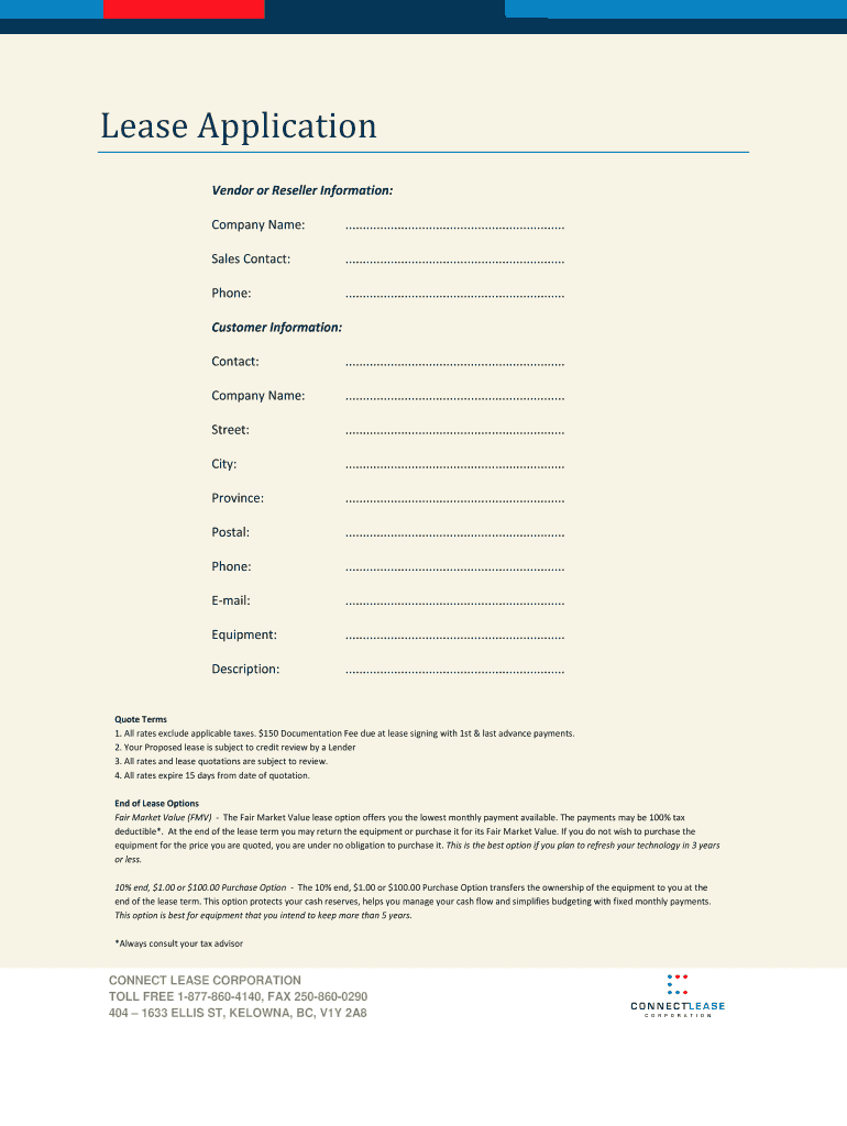 Fillable Online Lease application form - Connect Lease Corp. Fax Email ...